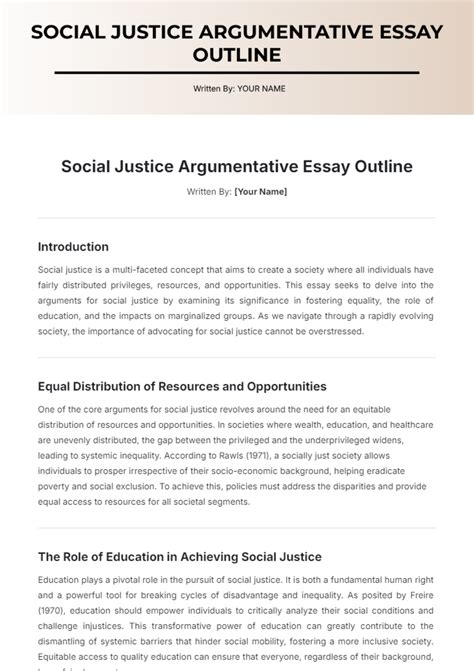 Free Social Justice Argumentative Essay Outline Template To Edit Online