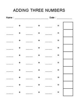 Adding Three Numbers Worksheet FREE Adding Numbers FREE TpT