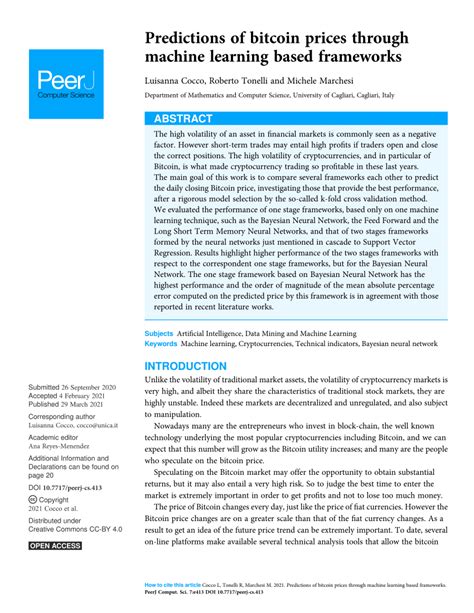 Pdf Predictions Of Bitcoin Prices Through Machine Learning Based