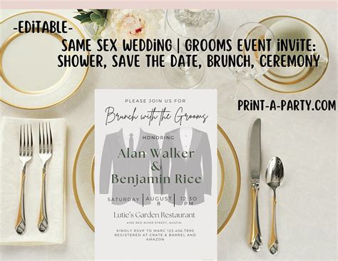 Editable Same Sex Wedding Event Invitation Wedding Shower Invite Grooms Hour Save The Date