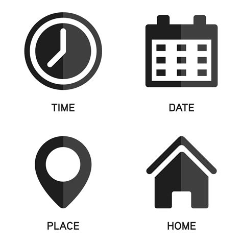 Time Clock Icon Date Calendar Place Pin Location Address Home Button Business Icon Set