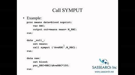 Sas Certification Sas Function Call Symput Youtube