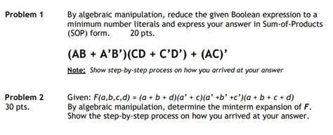Solved Problem 1 By Algebraic Manipulation Reduce The Given