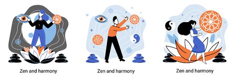 เซนและอุปมาอุปมัยความสามัคคีการฝึกสมาธิ ความสมดุลความสามัคคีและแนวคิดสติ คนสงบผ่อนคลาย ภาพประกอบ
