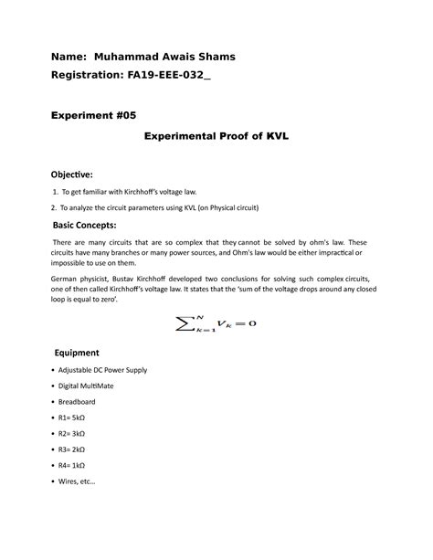 Eca Electrical Circuit Analysis Lab Report Lab Electric Circuits Analysis I Studocu