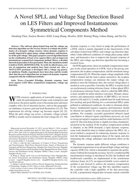 Pdf A Novel Spll And Voltage Sag Detection Based On Les Filters And
