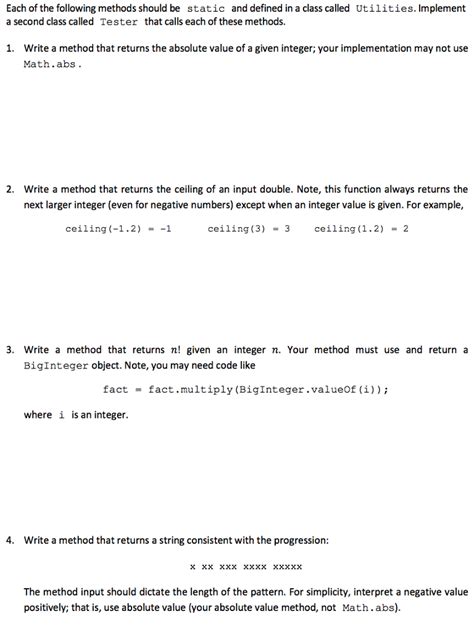 solved each of the following methods should be static and