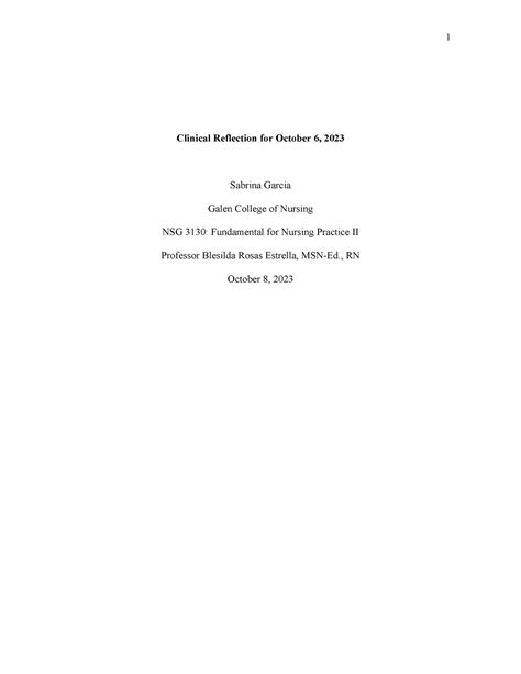 Clinical Reflection For October 6 2023 1 Clinical Reflection For October 6 2023 Sabrina
