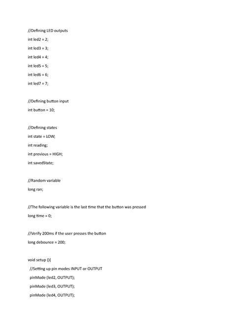 Dobbelsteen Arduino Code Defining Led Outputs Int Led2 2 Int Led3 3 Int Led4 4 Int