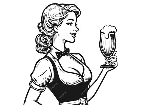 Retrostyle Illustration Of A Woman Holding Two Glasses Of Beer Vector Generative Ai Premium Ai