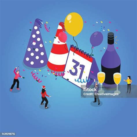 새해 또는 생일 파티를 축하하는 사람들 아이소메트릭 3d 생일에 대한 스톡 벡터 아트 및 기타 이미지 생일 개념 고급 Istock