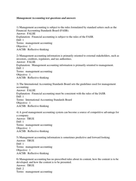 Management Accounting Test Questions And Answers Management