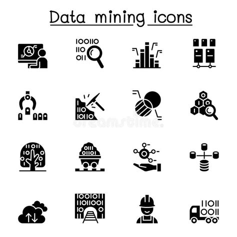 Data Mining Big Data Data Warehouse Icon Set Vector Illustration Graphic Design Stock Vector