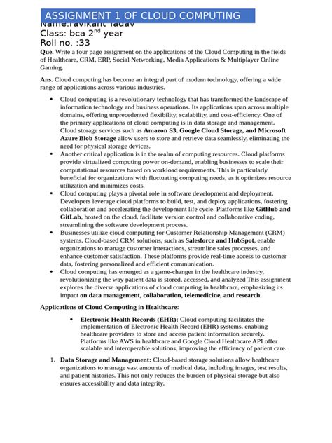 Assignment Of Cloud Computing Pdf Cloud Computing Electronic Health Record