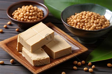 盘子里的豆腐和黄豆高清图片下载 正版图片600182590 摄图网