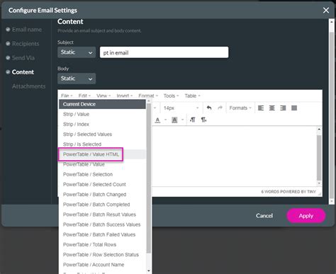 Power Tables In Email Titan Web