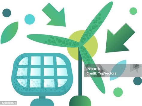 녹색 에너지 풍차와 태양 전지 패널 흰색 배경에 대체 및 재생 가능 에너지 벡터 일러스트 레이 션 개념에 대한 스톡 벡터 아트