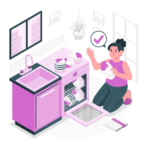 식기 세척기 로딩 개념 그림 무료 벡터