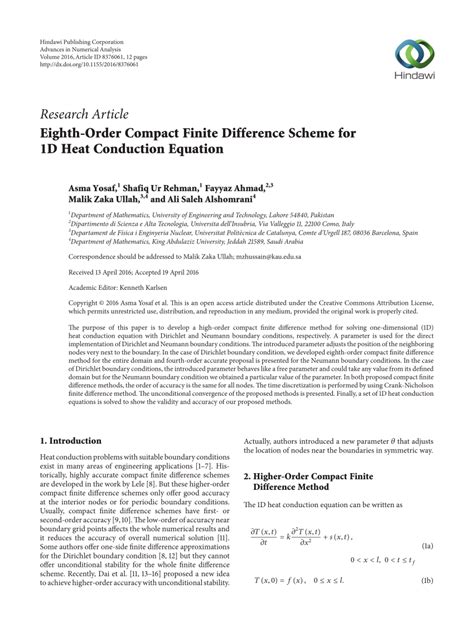 Pdf Eighth Order Compact Finite Difference Scheme For 1d Heat