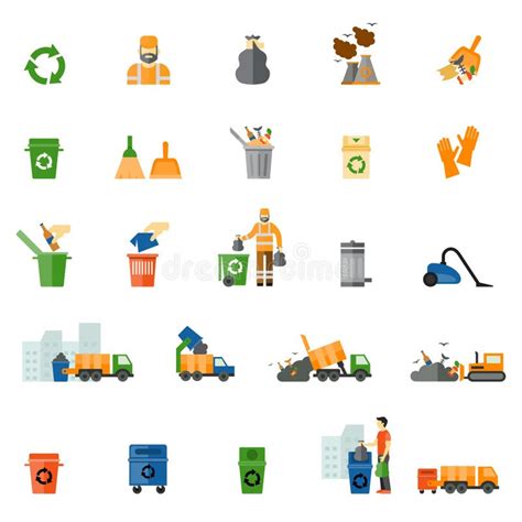 Iconos Determinados De La Basura Y De La Basura En Estilo Plano La