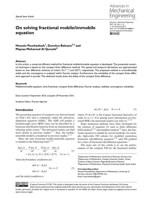 Pdf On Solving Fractional Mobileimmobile Equation
