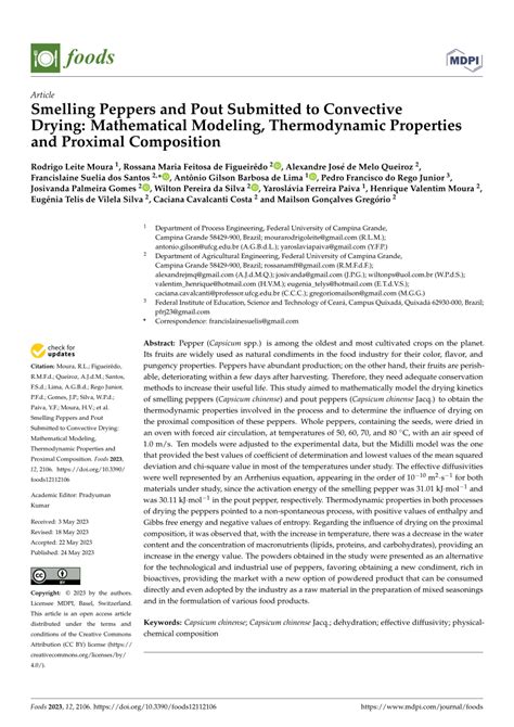 Pdf Smelling Peppers And Pout Submitted To Convective Drying Mathematical Modeling