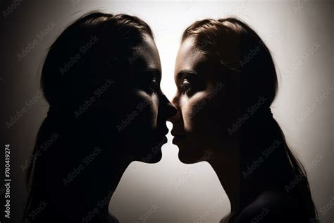 Two Silhouettes With Double Faces Depicting Split Personality And Bipolar Disorder Metaphorical