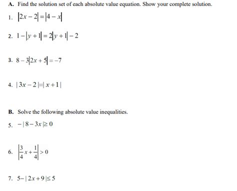 Solved A Find The Solution Set Of Each Absolute Value Chegg Com
