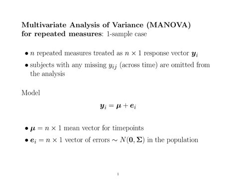 Multivariate Analysis Of Variance For Repeated Measures Sample Case 1 Bstt 537 Docsity