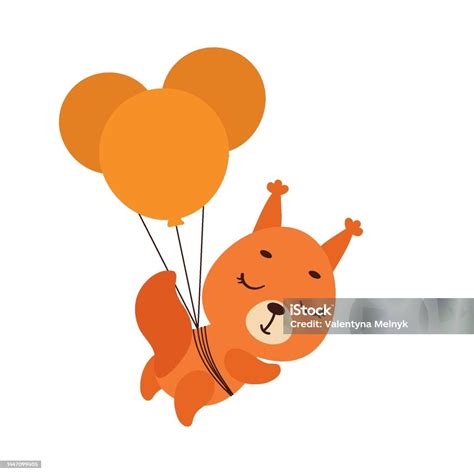 풍선을 타고 날아다니는 귀여운 작은 다람쥐 아이 티셔츠 보육원 장식 베이비 샤워 인사말 카드 초대장 집 인테리어에 대 한 만화