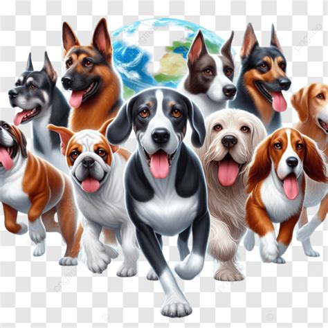 투명한 배경에서 달리는 많은 위험한 개들의 3d 그림 달리는 많은 위험한 개들의 3d 그림 투명한 배경에서 달리는 많은