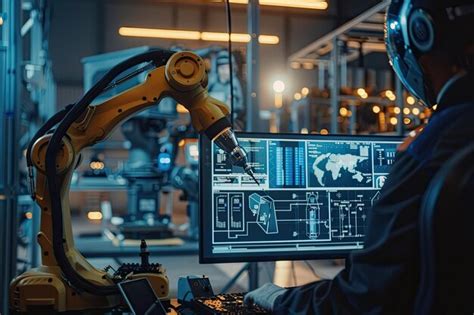 Engineer Monitors And Controls Robot Arm Automation In Smart Factory Premium Ai Generated Image