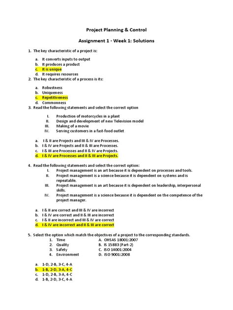 Project Planning And Control Assignment 1 Week 1 Solutions Pdf