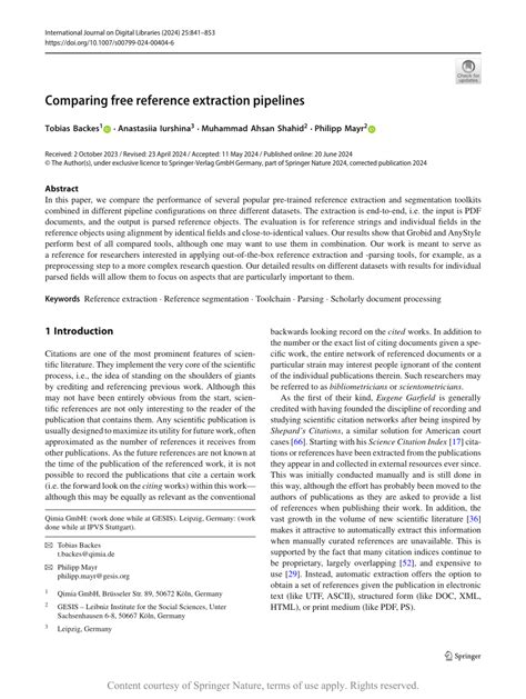 Comparing Free Reference Extraction Pipelines Request Pdf