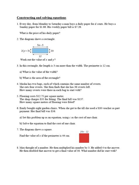 Constructing And Solving Equations Pdf Teaching Methods And Materials
