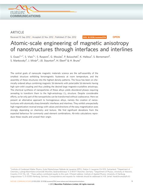 Pdf Atomic Scale Engineering Of Magnetic Anisotropy Of Nanostructures Through Interfaces And
