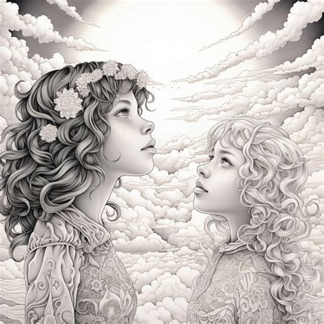 Premium Photo There Is A Drawing Of Two Girls Facing Each Other