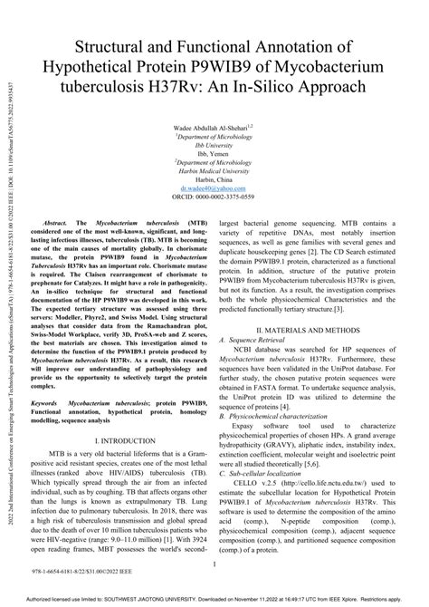 Pdf Structural And Functional Annotation Of Hypothetical Protein