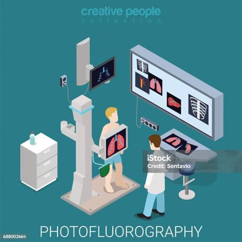 Photofluorography 평면 3d 처리 아이소메트리 아이소메트릭 병원 의료 개념 웹 벡터 일러스트 레이 션 약 방 인테리어 장비입니다 크리에이 티브 사람들이