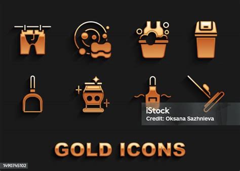 깨끗한 꽃병 쓰레기통 걸레 주방 앞치마 쓰레받기 비눗물이 든 세면대 옷 건조 및 설거지 아이콘을 설정합니다 벡터 가사 집안일에 대한 스톡 벡터 아트 및 기타 이미지 Istock