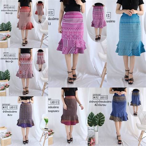 New กระโปรงหางปลาสองชั้นผ้าฝ้ายพิมพ์ลายเอวสม็อคหลัง กระโปรงผ้าไทย 90wy3a8kmw Thaipick