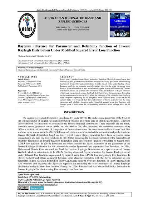 Pdf Bayesian Inference For Parameter And Reliability Function Of Inverse Rayleigh Distribution