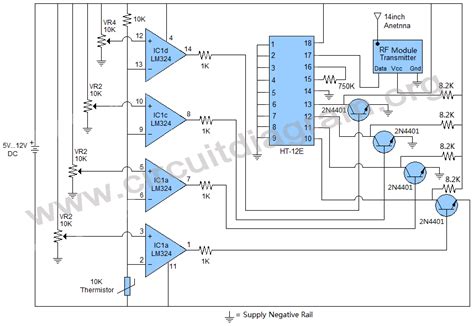 Wireless Four Level Temperature Sensor Circuit Diagram