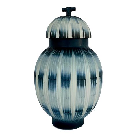 Modern Small Blue And White Ceramic Batik Jar Chairish