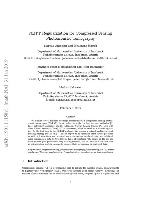 Pdf Nett Regularization For Compressed Sensing Photoacoustic Tomography