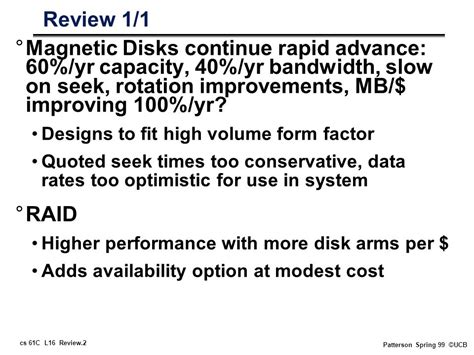 Cs 61c L16 Review1 Patterson Spring 99 ©ucb Cs61c Memory Hierarchy