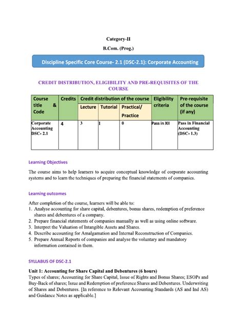 Corporate Accounting Bcom Program Syllabus Nep Du Pdf