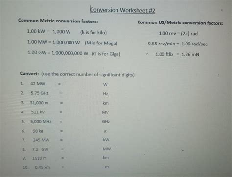 Solved Conversion Worksheet 2 Common Metric Conversion Chegg Com Worksheets Library