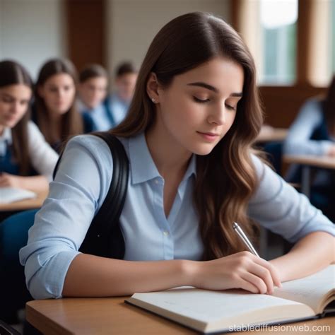 Female Student Studying At School Break Stable Diffusion Online