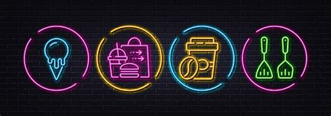 아이스크림 테이크 아웃 커피 및 음식 배달 최소 라인 아이콘 웹 응용 프로그램의 경우 벡터 인쇄 가방에 대한 스톡 벡터 아트 및 기타 이미지 Istock